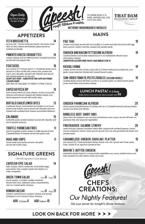 Our Menu - Capeesh Craft Kitchen & Cellar
