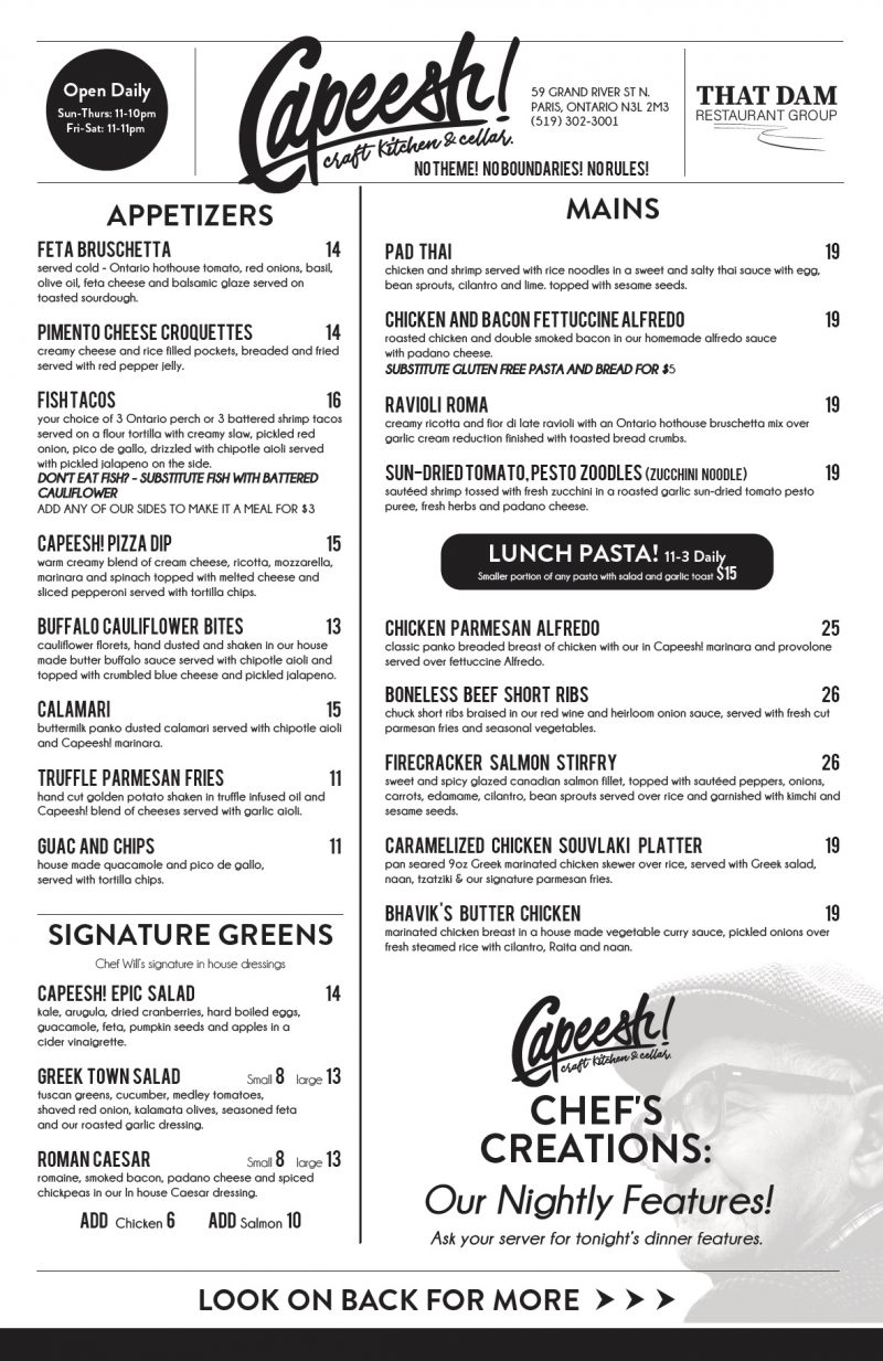 Our Menu - Capeesh Craft Kitchen & Cellar