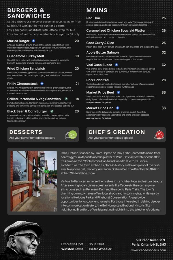 Our Menu - Capeesh Craft Kitchen & Cellar
