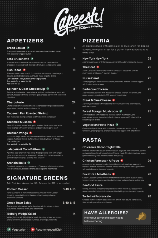 Our Menu - Capeesh Craft Kitchen & Cellar
